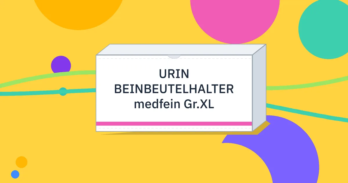 Symbolbild: Packung mit der Aufschrift URIN BEINBEUTELHALTER medfein Gr.XL (PZN 13747195) – Verfügbarkeit und Bezug in Apotheken in Frankfurt am Main