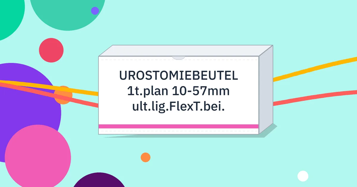 Symbolbild: Packung mit der Aufschrift UROSTOMIEBEUTEL 1t.plan 10-57mm ult.lig.FlexT.bei. (PZN 11655075) – Verfügbarkeit und Bezug in Apotheken in Frankfurt am Main
