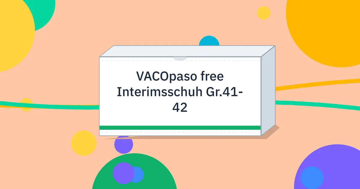 Symbolbild: Packung mit der Aufschrift VACOpaso free Interimsschuh Gr.41-42 (PZN 17519321) – Verfügbarkeit und Bezug in Apotheken in Frankfurt am Main