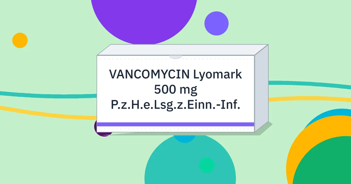 Symbolbild: Packung mit der Aufschrift VANCOMYCIN Lyomark 500 mg P.z.H.e.Lsg.z.Einn.-Inf. (PZN 13414708) – Verfügbarkeit und Bezug in Apotheken in Frankfurt am Main
