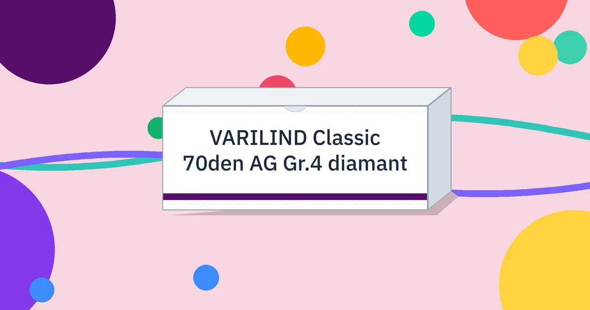 Symbolbild: Packung mit der Aufschrift VARILIND Classic 70den AG Gr.4 diamant (PZN 09521692) – Verfügbarkeit und Bezug in Apotheken in Frankfurt am Main