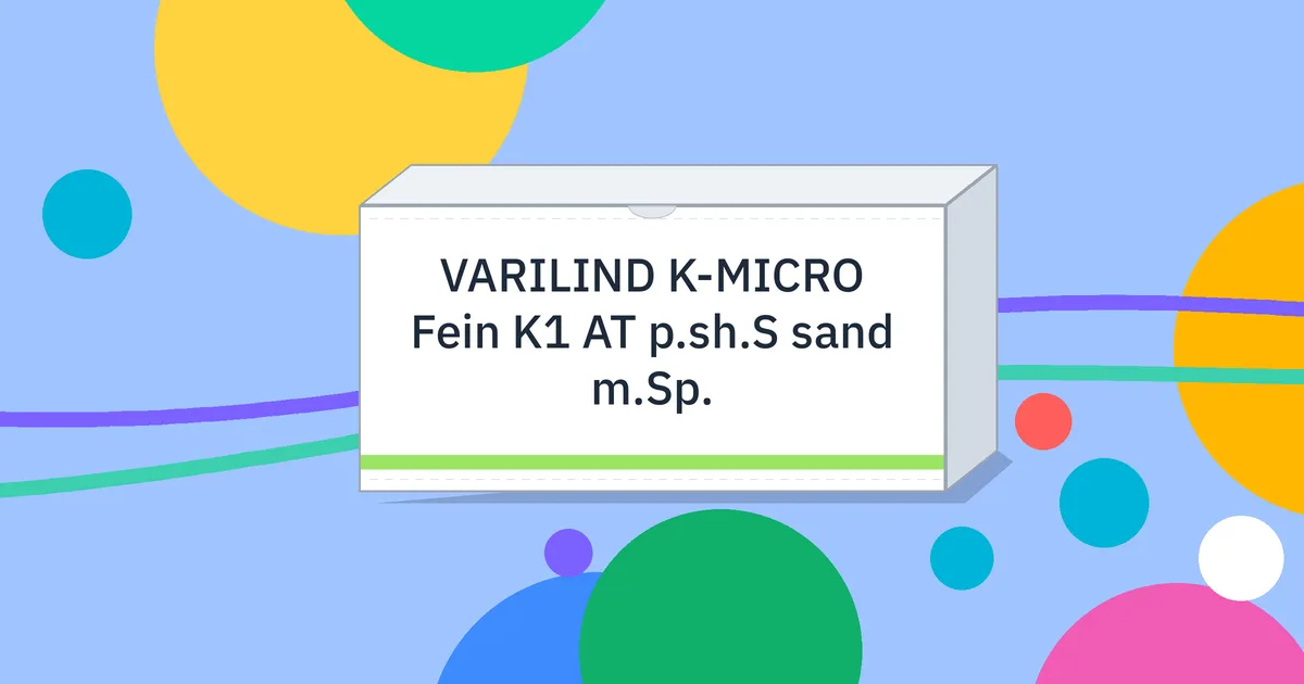 Symbolbild: Packung mit der Aufschrift VARILIND K-MICRO Fein K1 AT p.sh.S sand m.Sp. (PZN 20551630) – Verfügbarkeit und Bezug in Apotheken in Frankfurt am Main