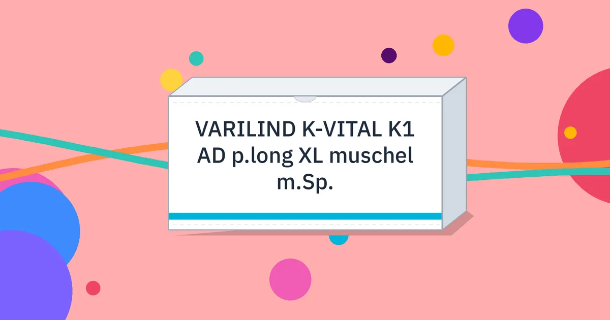 Symbolbild: Packung mit der Aufschrift VARILIND K-VITAL K1 AD p.long XL muschel m.Sp. (PZN 20567134) – Verfügbarkeit und Bezug in Apotheken in Frankfurt am Main