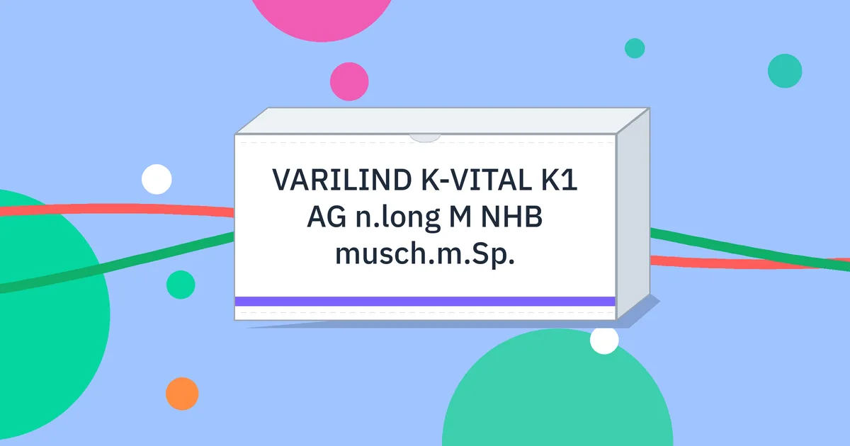 Symbolbild: Packung mit der Aufschrift VARILIND K-VITAL K1 AG n.long M NHB musch.m.Sp. (PZN 20563857) – Verfügbarkeit und Bezug in Apotheken in Frankfurt am Main