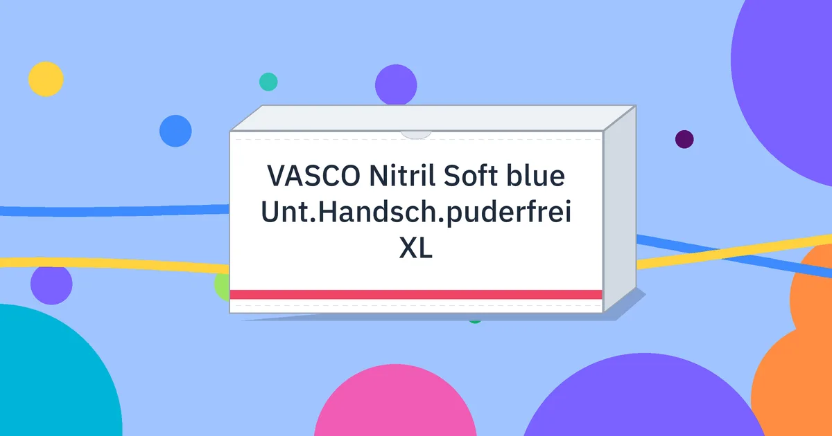 Symbolbild: Packung mit der Aufschrift VASCO Nitril Soft blue Unt.Handsch.puderfrei XL (PZN 12907780) – Verfügbarkeit und Bezug in Apotheken in Frankfurt am Main