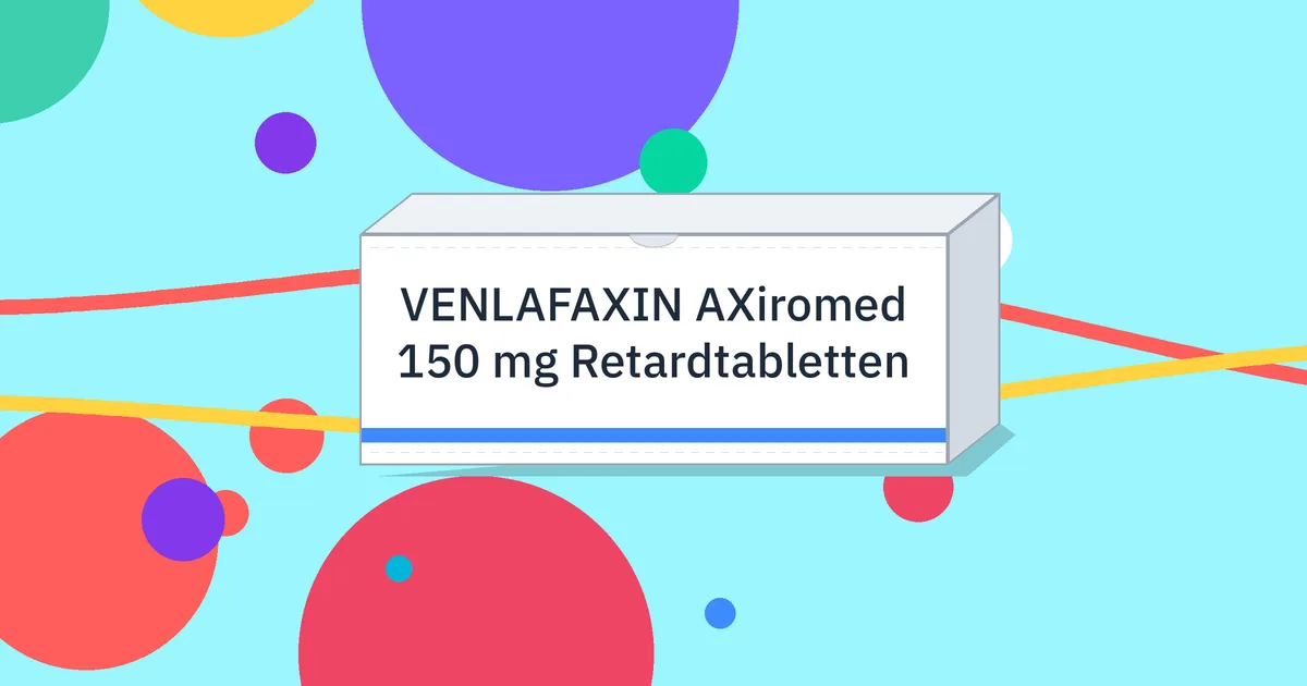 Symbolbild: Packung mit der Aufschrift VENLAFAXIN AXiromed 150 mg Retardtabletten (PZN 19380494) – Verfügbarkeit und Bezug in Apotheken in Frankfurt am Main