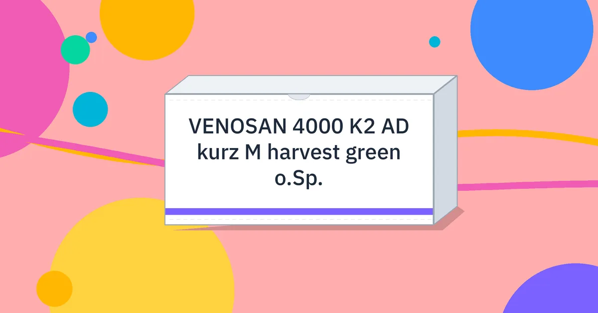 Symbolbild: Packung mit der Aufschrift VENOSAN 4000 K2 AD kurz M harvest green o.Sp. (PZN 18847464) – Verfügbarkeit und Bezug in Apotheken in Frankfurt am Main