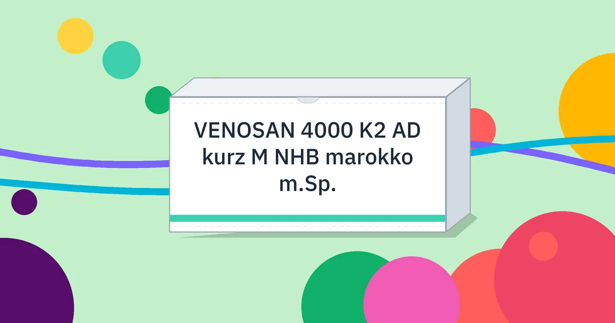 Symbolbild: Packung mit der Aufschrift VENOSAN 4000 K2 AD kurz M NHB marokko m.Sp. (PZN 14425855) – Verfügbarkeit und Bezug in Apotheken in Frankfurt am Main
