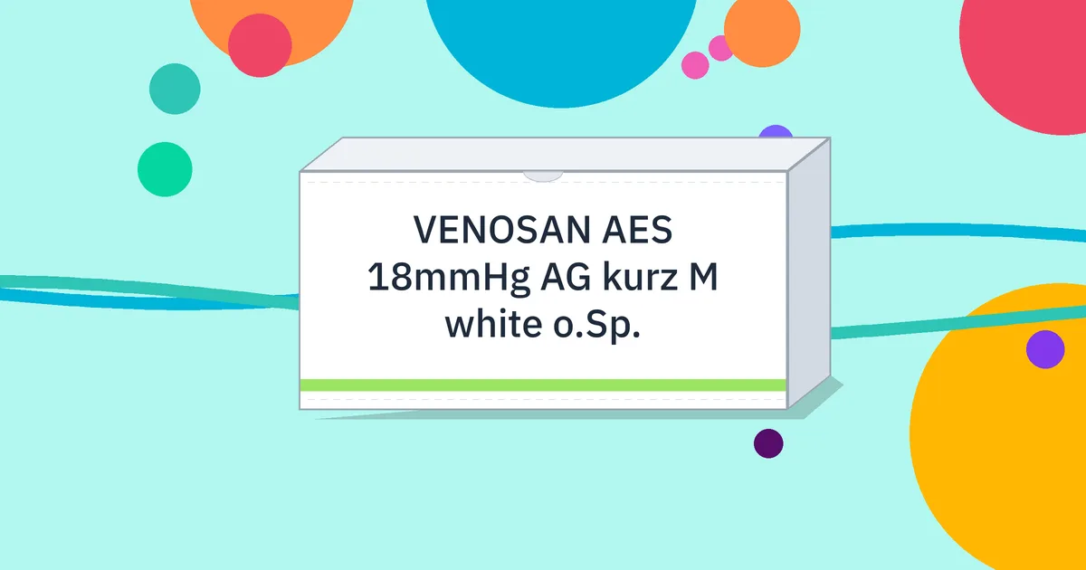 Symbolbild: Packung mit der Aufschrift VENOSAN AES 18mmHg AG kurz M white o.Sp. (PZN 15323275) – Verfügbarkeit und Bezug in Apotheken in Frankfurt am Main