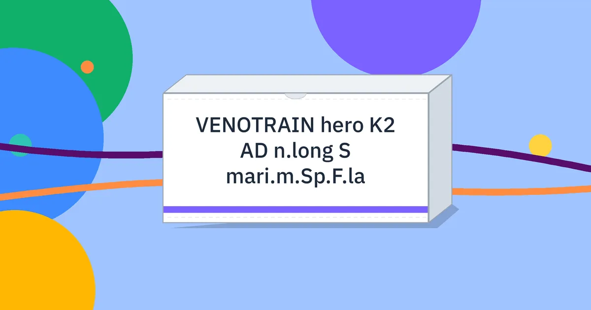 Symbolbild: Packung mit der Aufschrift VENOTRAIN hero K2 AD n.long S mari.m.Sp.F.la (PZN 19189336) – Verfügbarkeit und Bezug in Apotheken in Frankfurt am Main