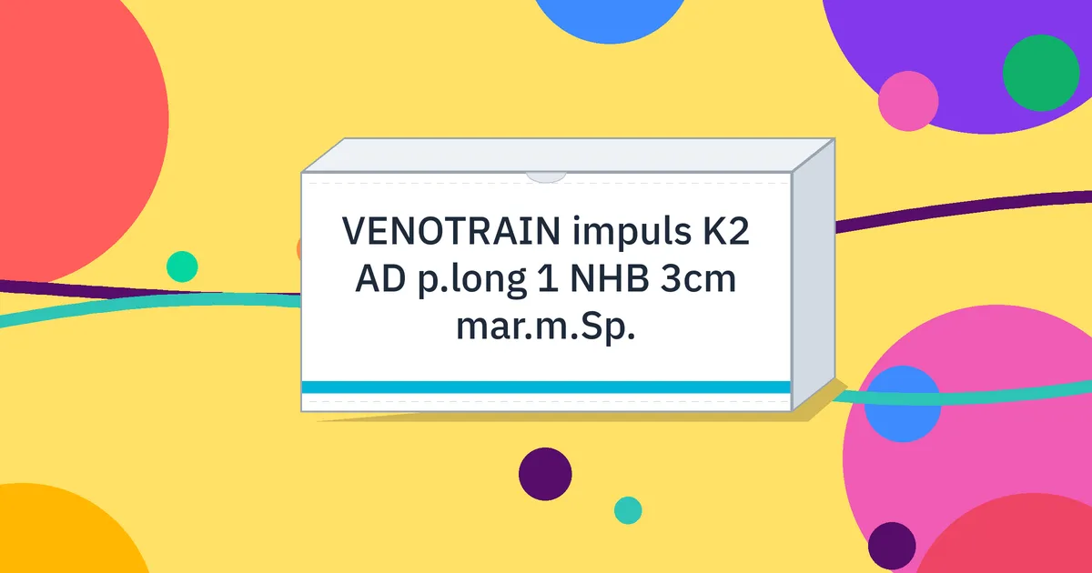 Symbolbild: Packung mit der Aufschrift VENOTRAIN impuls K2 AD p.long 1 NHB 3cm mar.m.Sp. (PZN 15223651) – Verfügbarkeit und Bezug in Apotheken in Frankfurt am Main