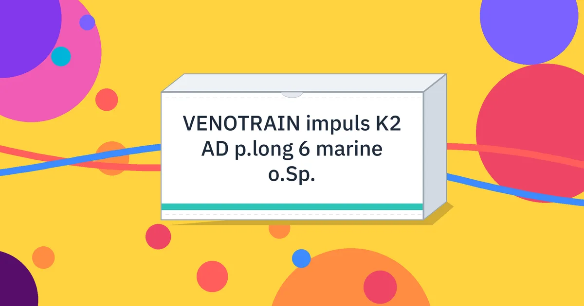 Symbolbild: Packung mit der Aufschrift VENOTRAIN impuls K2 AD p.long 6 marine o.Sp. (PZN 15221600) – Verfügbarkeit und Bezug in Apotheken in Frankfurt am Main