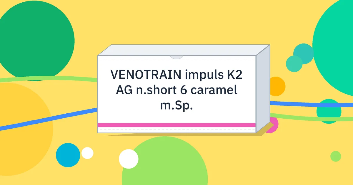Symbolbild: Packung mit der Aufschrift VENOTRAIN impuls K2 AG n.short 6 caramel m.Sp. (PZN 00493416) – Verfügbarkeit und Bezug in Apotheken in Frankfurt am Main