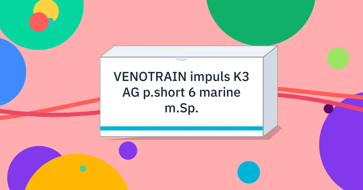 Symbolbild: Packung mit der Aufschrift VENOTRAIN impuls K3 AG p.short 6 marine m.Sp. (PZN 15213032) – Verfügbarkeit und Bezug in Apotheken in Frankfurt am Main