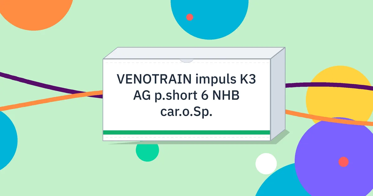 Symbolbild: Packung mit der Aufschrift VENOTRAIN impuls K3 AG p.short 6 NHB car.o.Sp. (PZN 08422284) – Verfügbarkeit und Bezug in Apotheken in Frankfurt am Main