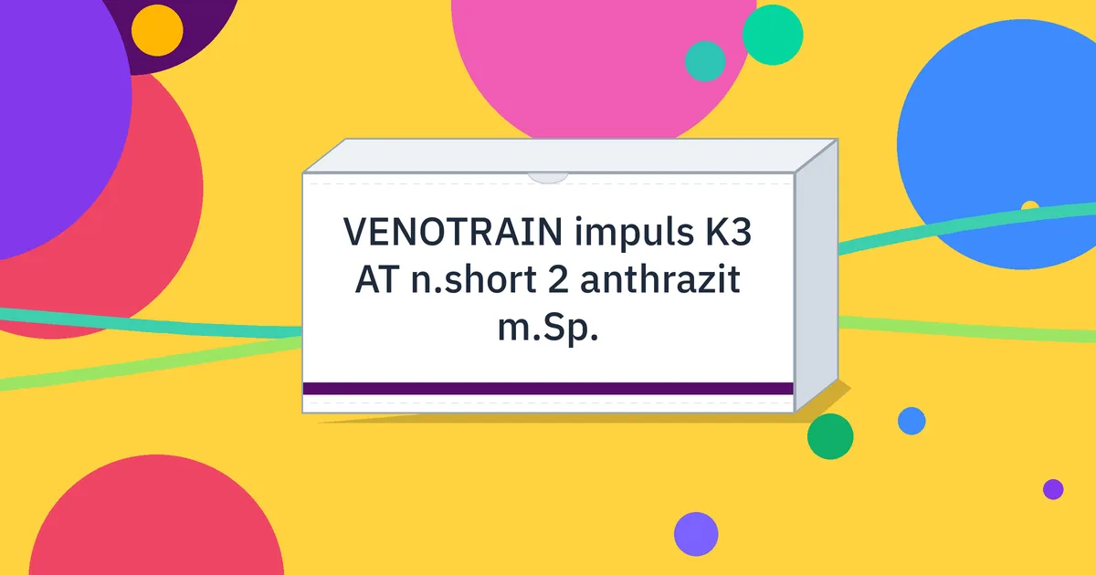 Symbolbild: Packung mit der Aufschrift VENOTRAIN impuls K3 AT n.short 2 anthrazit m.Sp. (PZN 19356691) – Verfügbarkeit und Bezug in Apotheken in Frankfurt am Main