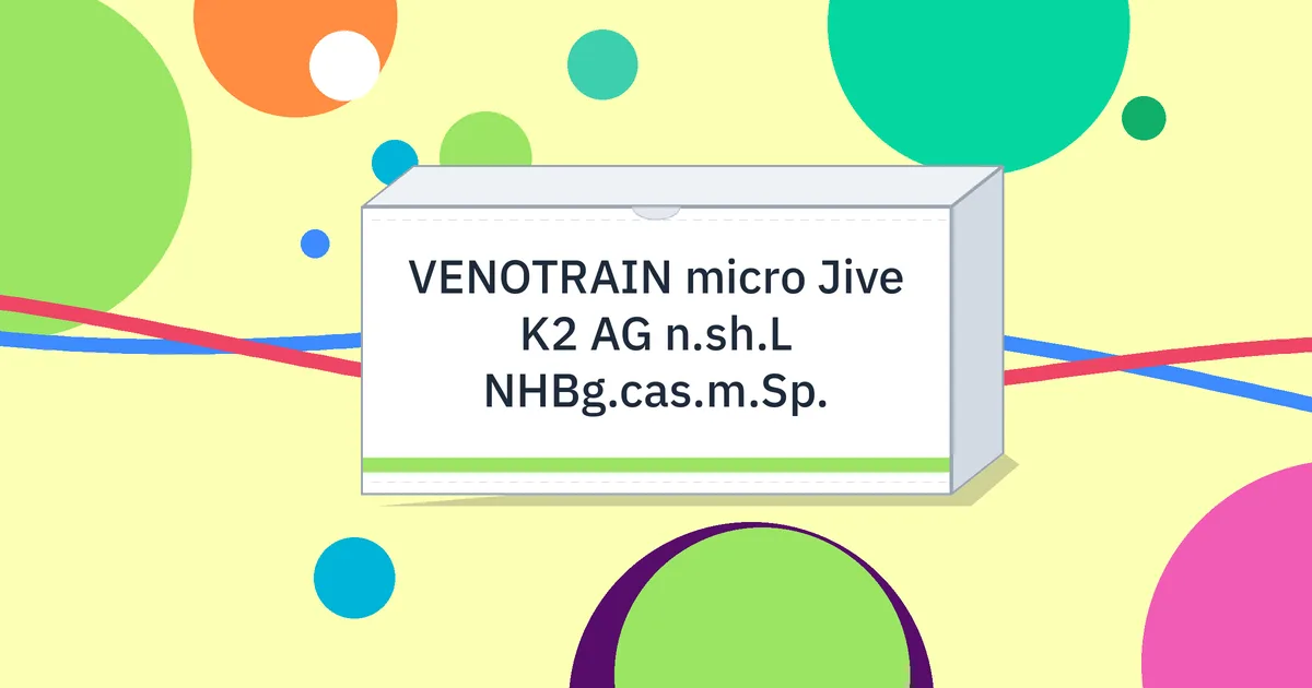 Symbolbild: Packung mit der Aufschrift VENOTRAIN micro Jive K2 AG n.sh.L NHBg.cas.m.Sp. (PZN 20766833) – Verfügbarkeit und Bezug in Apotheken in Frankfurt am Main