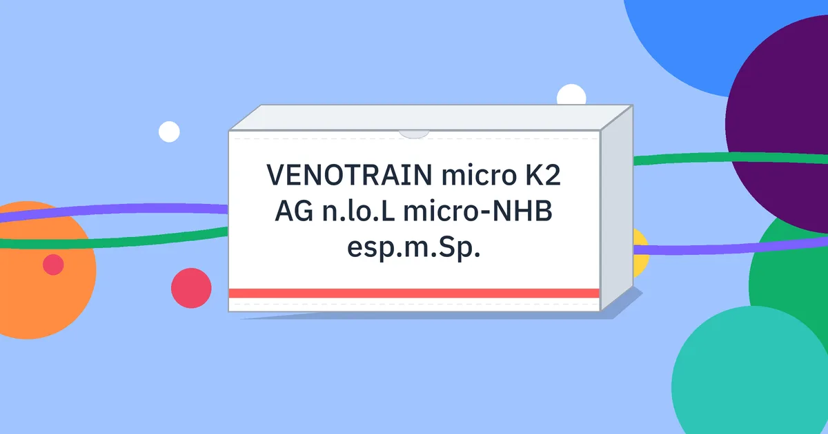 Symbolbild: Packung mit der Aufschrift VENOTRAIN micro K2 AG n.lo.L micro-NHB esp.m.Sp. (PZN 16066900) – Verfügbarkeit und Bezug in Apotheken in Frankfurt am Main