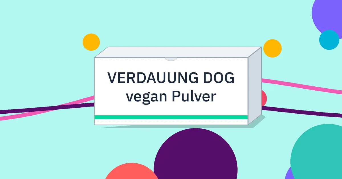 Symbolbild: Packung mit der Aufschrift VERDAUUNG DOG vegan Pulver (PZN 15235826) – Verfügbarkeit und Bezug in Apotheken in Frankfurt am Main