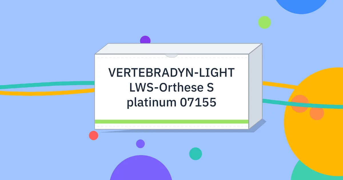 Symbolbild: Packung mit der Aufschrift VERTEBRADYN-LIGHT LWS-Orthese S platinum 07155 (PZN 10200444) – Verfügbarkeit und Bezug in Apotheken in Frankfurt am Main
