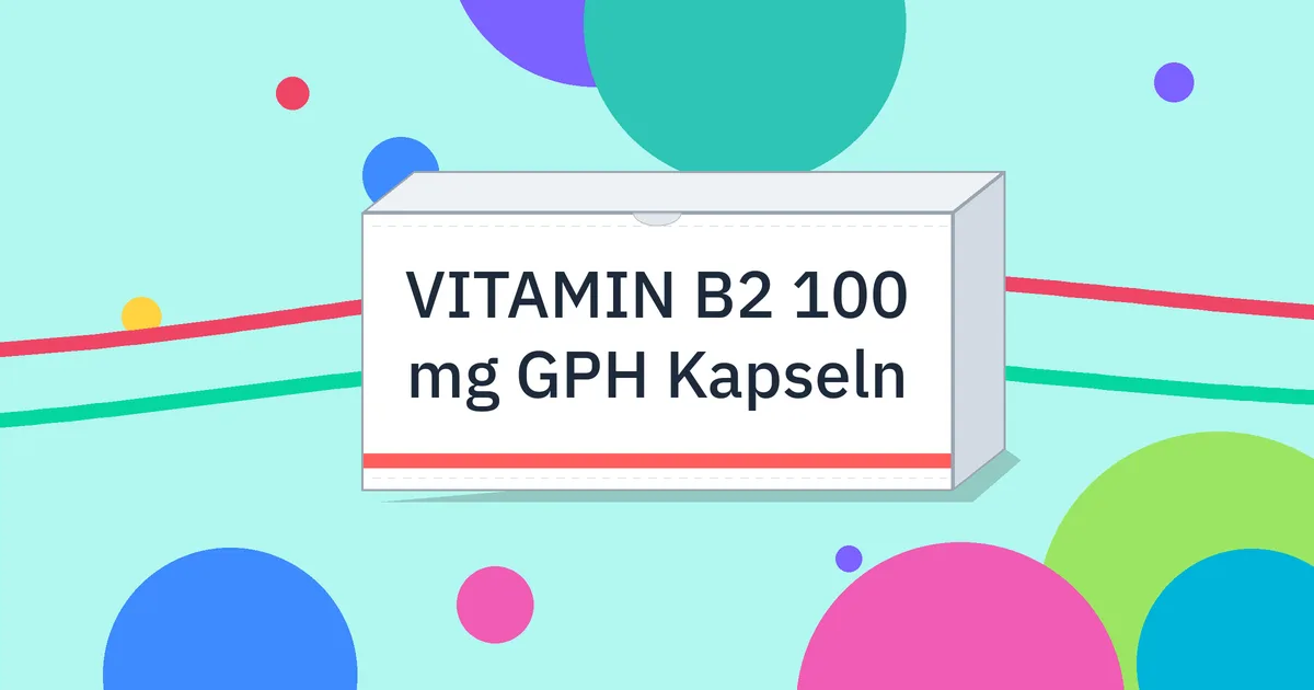 Symbolbild: Packung mit der Aufschrift VITAMIN B2 100 mg GPH Kapseln (PZN 16571354) – Verfügbarkeit und Bezug in Apotheken in Frankfurt am Main