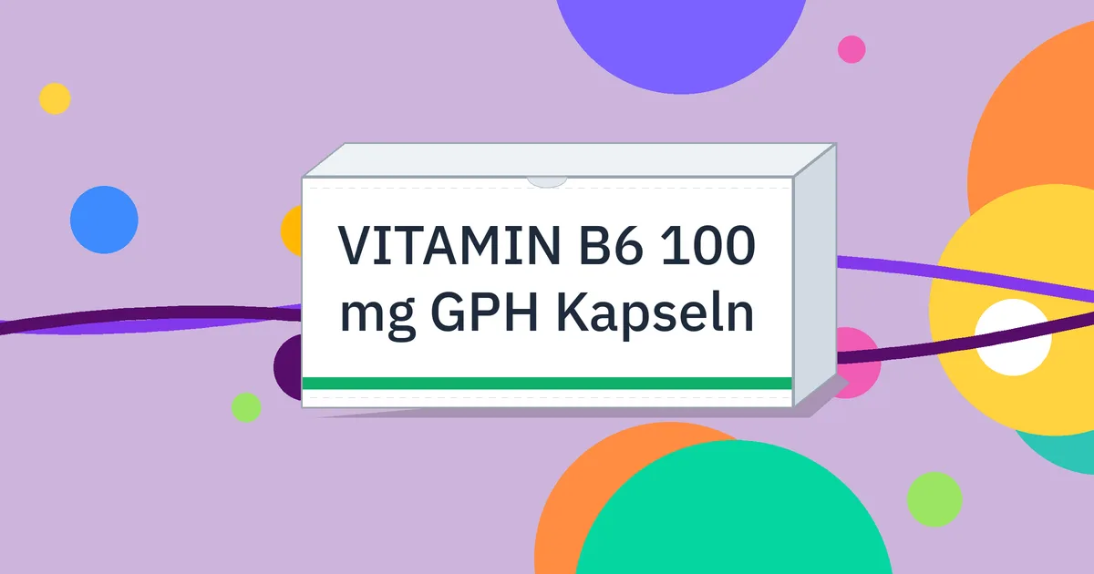 Symbolbild: Packung mit der Aufschrift VITAMIN B6 100 mg GPH Kapseln (PZN 14364941) – Verfügbarkeit und Bezug in Apotheken in Frankfurt am Main