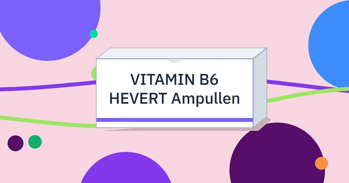 Symbolbild: Packung mit der Aufschrift VITAMIN B6 HEVERT Ampullen (PZN 03919991) – Verfügbarkeit und Bezug in Apotheken in Frankfurt am Main