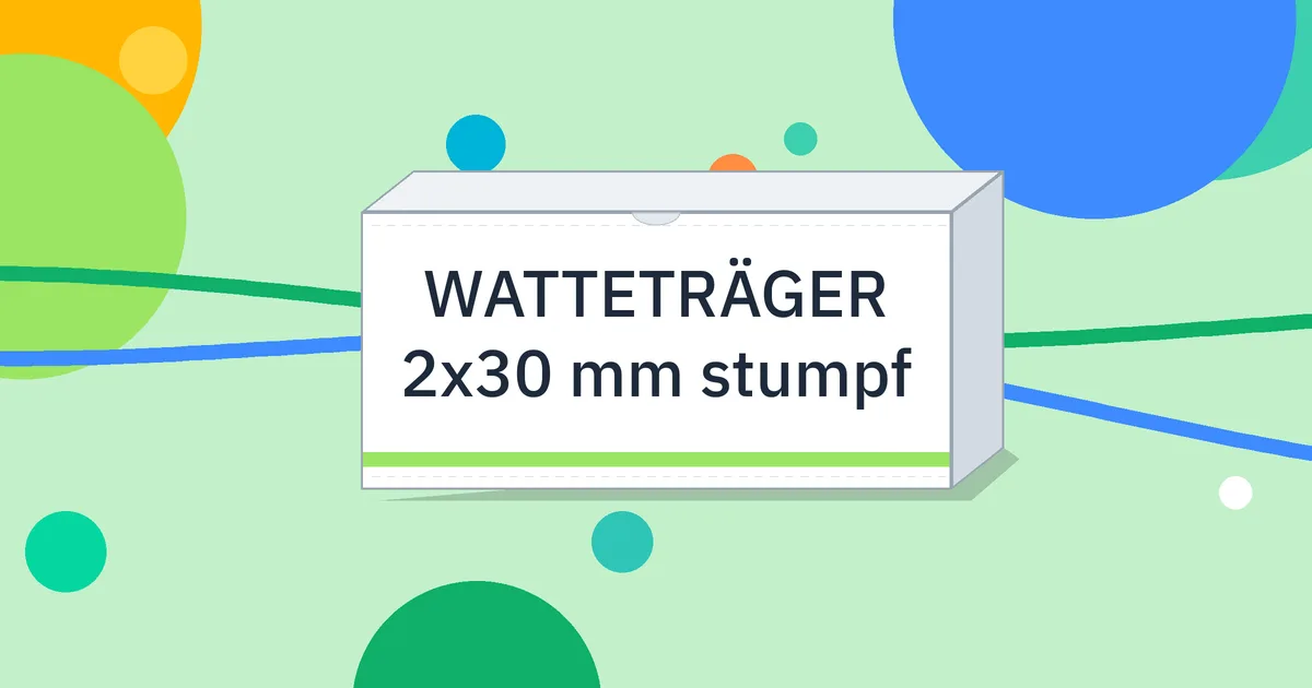 Symbolbild: Packung mit der Aufschrift WATTETRÄGER 2x30 mm stumpf (PZN 02446438) – Verfügbarkeit und Bezug in Apotheken in Frankfurt am Main