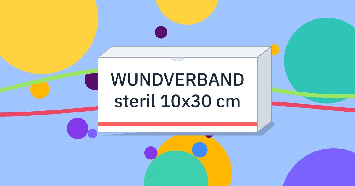 Symbolbild: Packung mit der Aufschrift WUNDVERBAND steril 10x30 cm (PZN 19813740) – Verfügbarkeit und Bezug in Apotheken in Frankfurt am Main