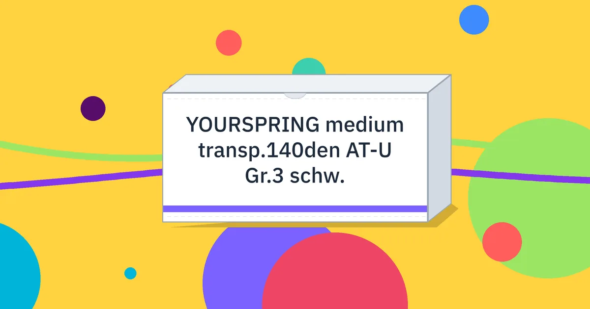 Symbolbild: Packung mit der Aufschrift YOURSPRING medium transp.140den AT-U Gr.3 schw. (PZN 18057472) – Verfügbarkeit und Bezug in Apotheken in Frankfurt am Main
