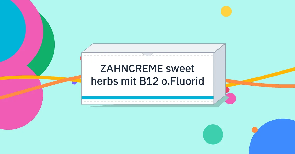 Symbolbild: Packung mit der Aufschrift ZAHNCREME sweet herbs mit B12 o.Fluorid (PZN 16794060) – Verfügbarkeit und Bezug in Apotheken in Frankfurt am Main