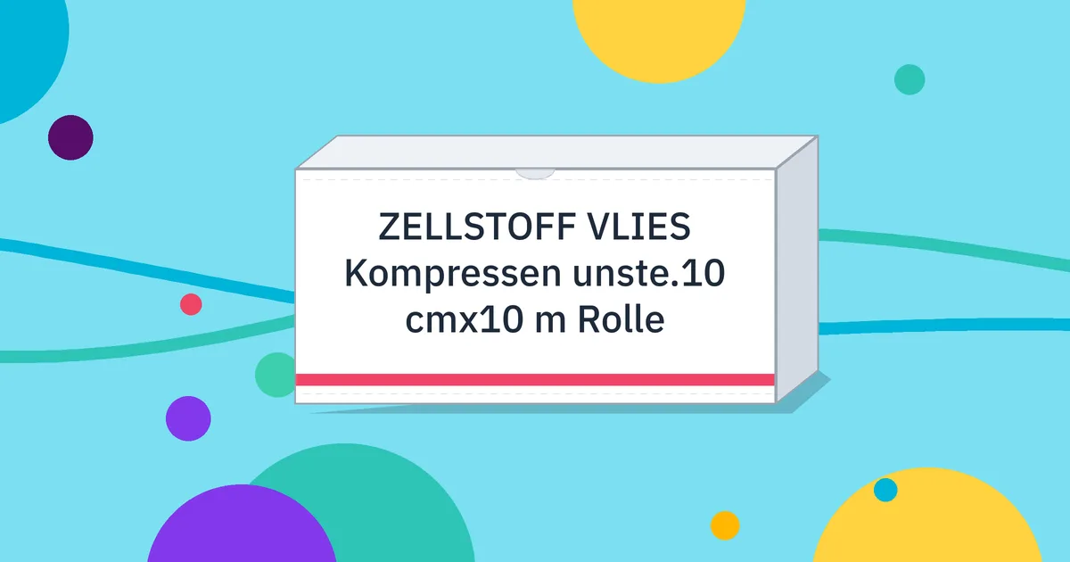 Symbolbild: Packung mit der Aufschrift ZELLSTOFF VLIES Kompressen unste.10 cmx10 m Rolle (PZN 06347673) – Verfügbarkeit und Bezug in Apotheken in Frankfurt am Main