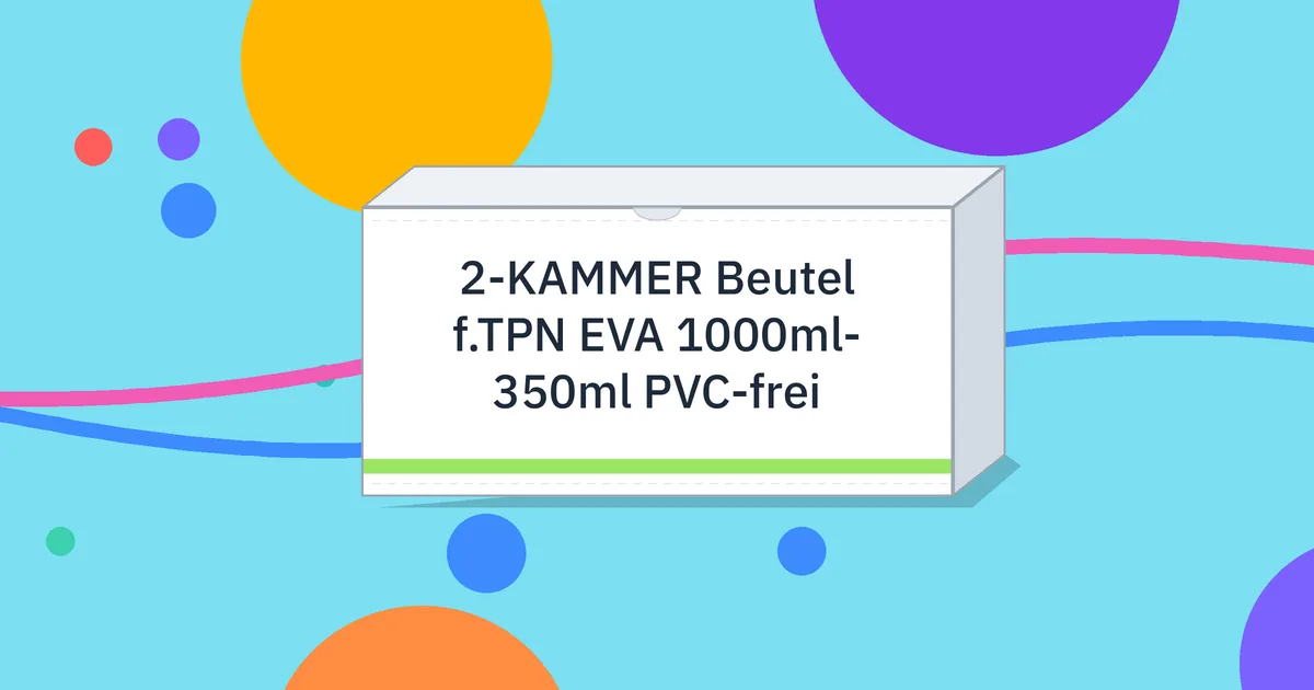 Symbolbild: Packung mit der Aufschrift 2-KAMMER Beutel f.TPN EVA 1000ml-350ml PVC-frei (PZN 19503643) – Verfügbarkeit und Bezug in Apotheken in Frankfurt am Main