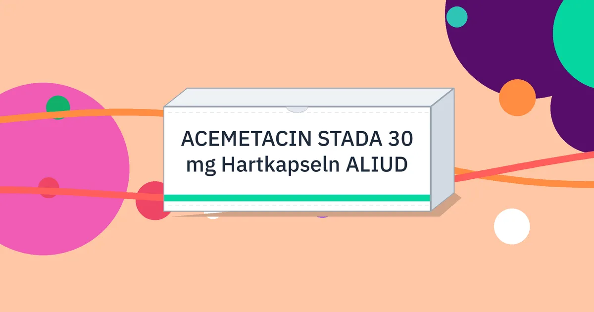 Symbolbild: Packung mit der Aufschrift ACEMETACIN STADA 30 mg Hartkapseln ALIUD (PZN 11140483) – Verfügbarkeit und Bezug in Apotheken in Frankfurt am Main
