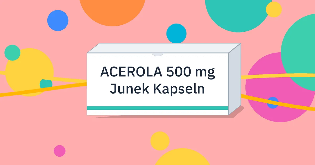 Symbolbild: Packung mit der Aufschrift ACEROLA 500 mg Junek Kapseln (PZN 10335670) – Verfügbarkeit und Bezug in Apotheken in Frankfurt am Main