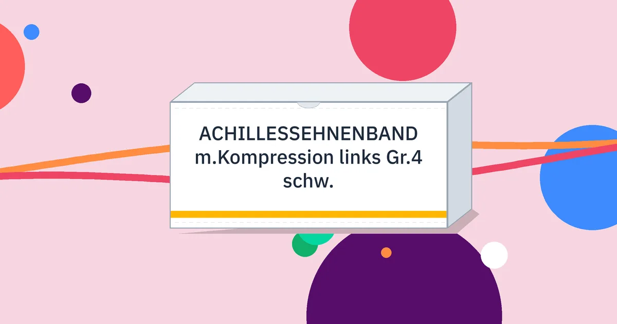 Symbolbild: Packung mit der Aufschrift ACHILLESSEHNENBAND m.Kompression links Gr.4 schw. (PZN 13826948) – Verfügbarkeit und Bezug in Apotheken in Frankfurt am Main