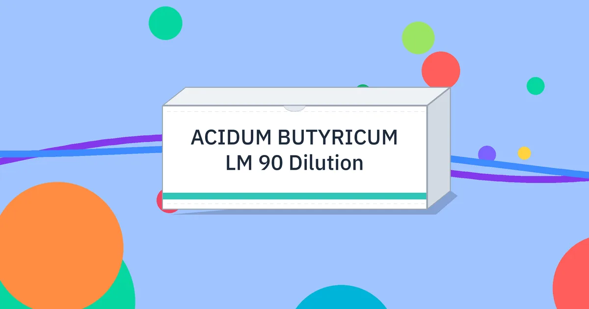 Symbolbild: Packung mit der Aufschrift ACIDUM BUTYRICUM LM 90 Dilution (PZN 13271232) – Verfügbarkeit und Bezug in Apotheken in Frankfurt am Main