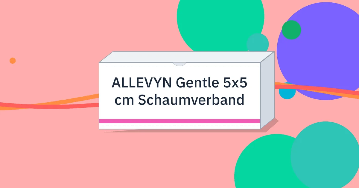 Symbolbild: Packung mit der Aufschrift ALLEVYN Gentle 5x5 cm Schaumverband (PZN 17450196) – Verfügbarkeit und Bezug in Apotheken in Frankfurt am Main