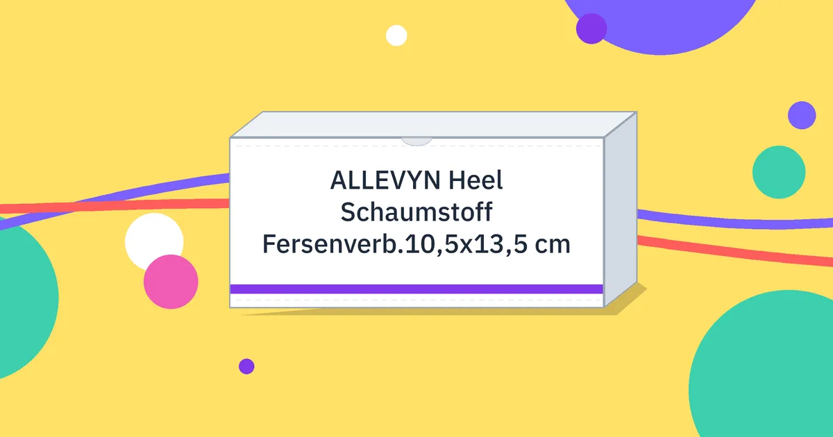 Symbolbild: Packung mit der Aufschrift ALLEVYN Heel Schaumstoff Fersenverb.10,5x13,5 cm (PZN 20329765) – Verfügbarkeit und Bezug in Apotheken in Frankfurt am Main