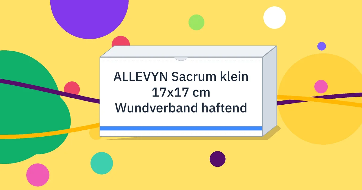 Symbolbild: Packung mit der Aufschrift ALLEVYN Sacrum klein 17x17 cm Wundverband haftend (PZN 15374261) – Verfügbarkeit und Bezug in Apotheken in Frankfurt am Main