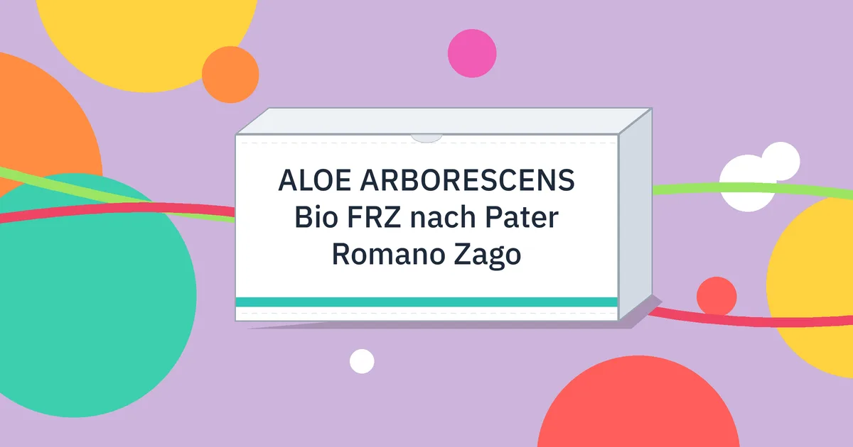 Symbolbild: Packung mit der Aufschrift ALOE ARBORESCENS Bio FRZ nach Pater Romano Zago (PZN 17603866) – Verfügbarkeit und Bezug in Apotheken in Frankfurt am Main