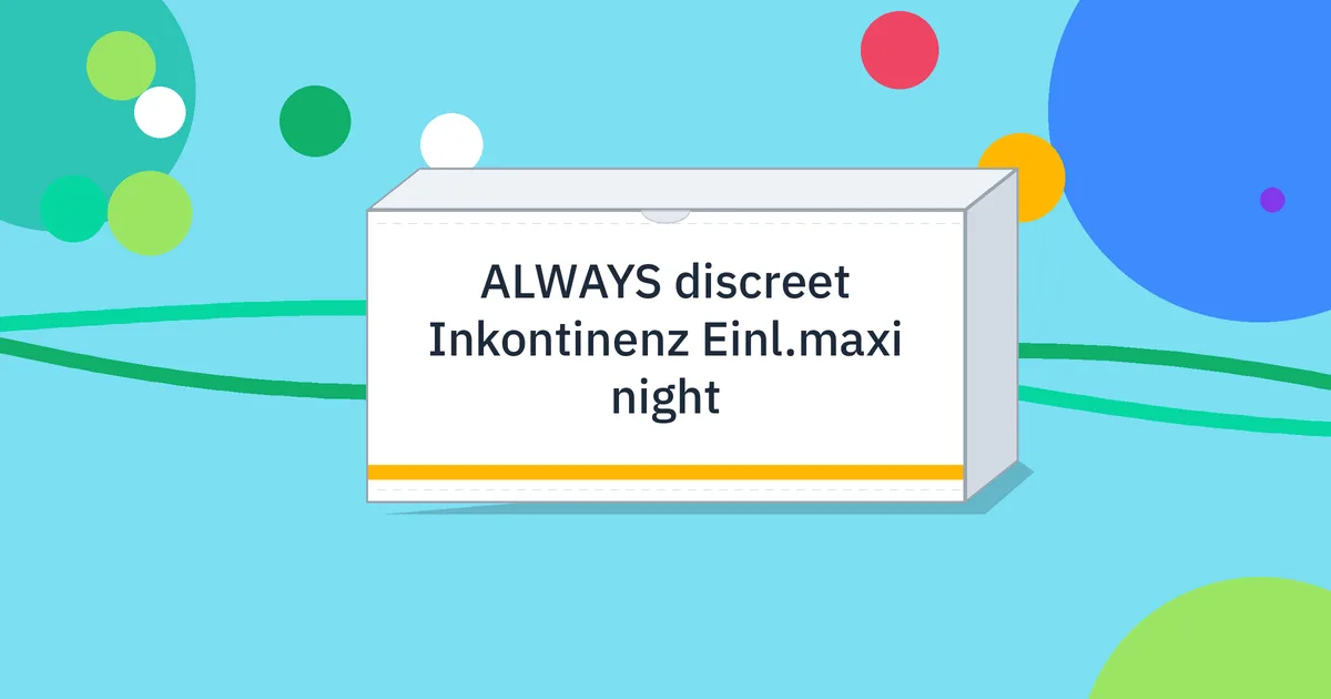 Symbolbild: Packung mit der Aufschrift ALWAYS discreet Inkontinenz Einl.maxi night (PZN 16671883) – Verfügbarkeit und Bezug in Apotheken in Frankfurt am Main