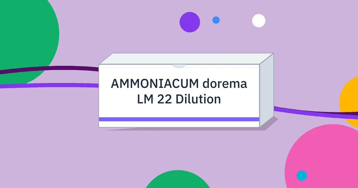 Symbolbild: Packung mit der Aufschrift AMMONIACUM dorema LM 22 Dilution (PZN 13319111) – Verfügbarkeit und Bezug in Apotheken in Frankfurt am Main