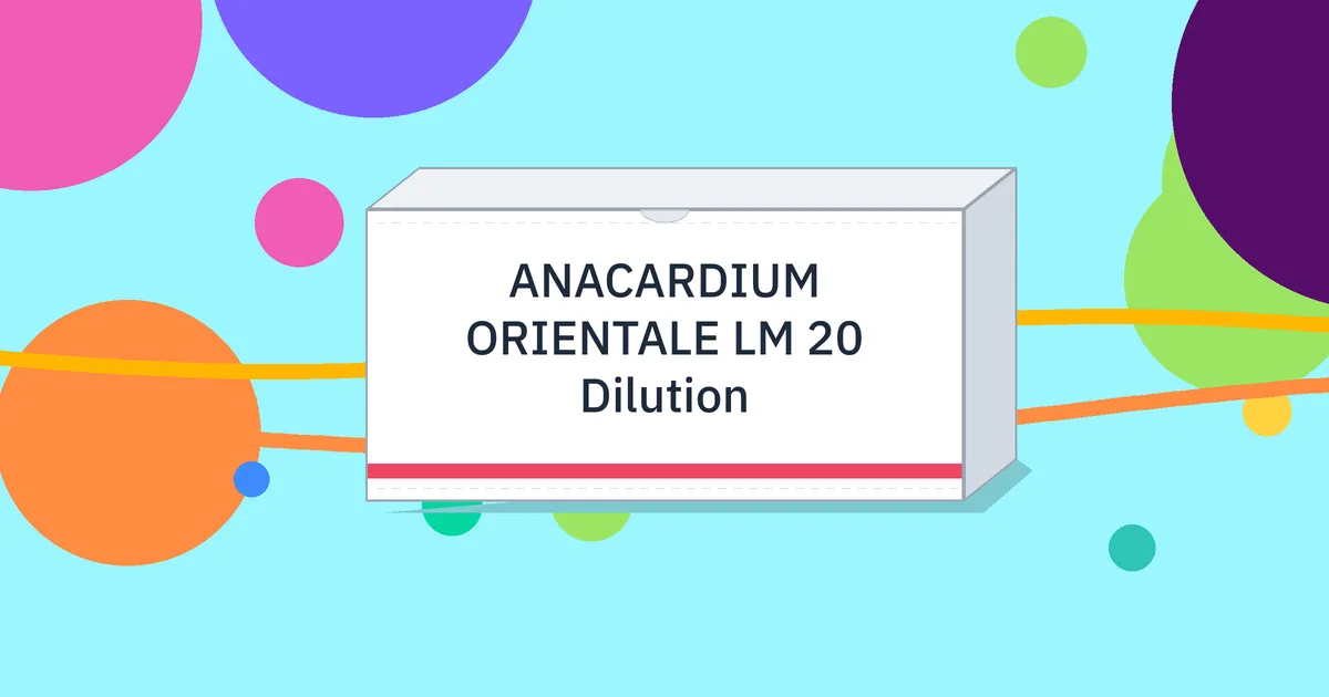 Symbolbild: Packung mit der Aufschrift ANACARDIUM ORIENTALE LM 20 Dilution (PZN 12762063) – Verfügbarkeit und Bezug in Apotheken in Frankfurt am Main