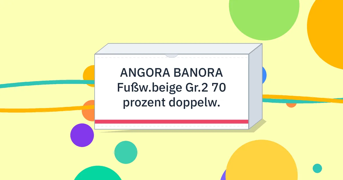 Symbolbild: Packung mit der Aufschrift ANGORA BANORA Fußw.beige Gr.2 70 prozent doppelw. (PZN 07270464) – Verfügbarkeit und Bezug in Apotheken in Frankfurt am Main
