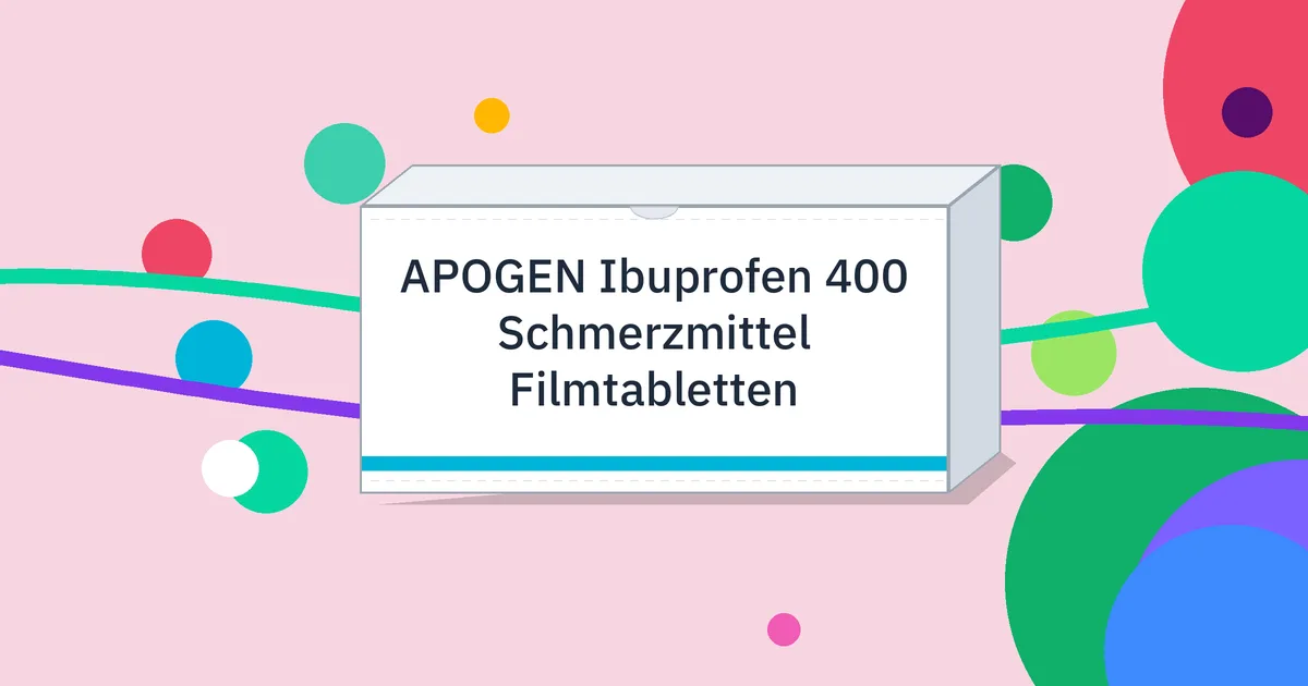 Symbolbild: Packung mit der Aufschrift APOGEN Ibuprofen 400 Schmerzmittel Filmtabletten (PZN 03334262) – Verfügbarkeit und Bezug in Apotheken in Frankfurt am Main