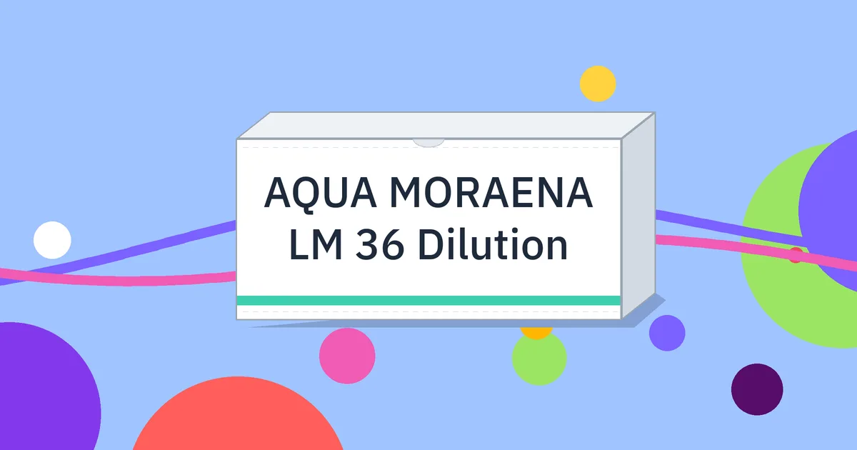 Symbolbild: Packung mit der Aufschrift AQUA MORAENA LM 36 Dilution (PZN 13755585) – Verfügbarkeit und Bezug in Apotheken in Frankfurt am Main
