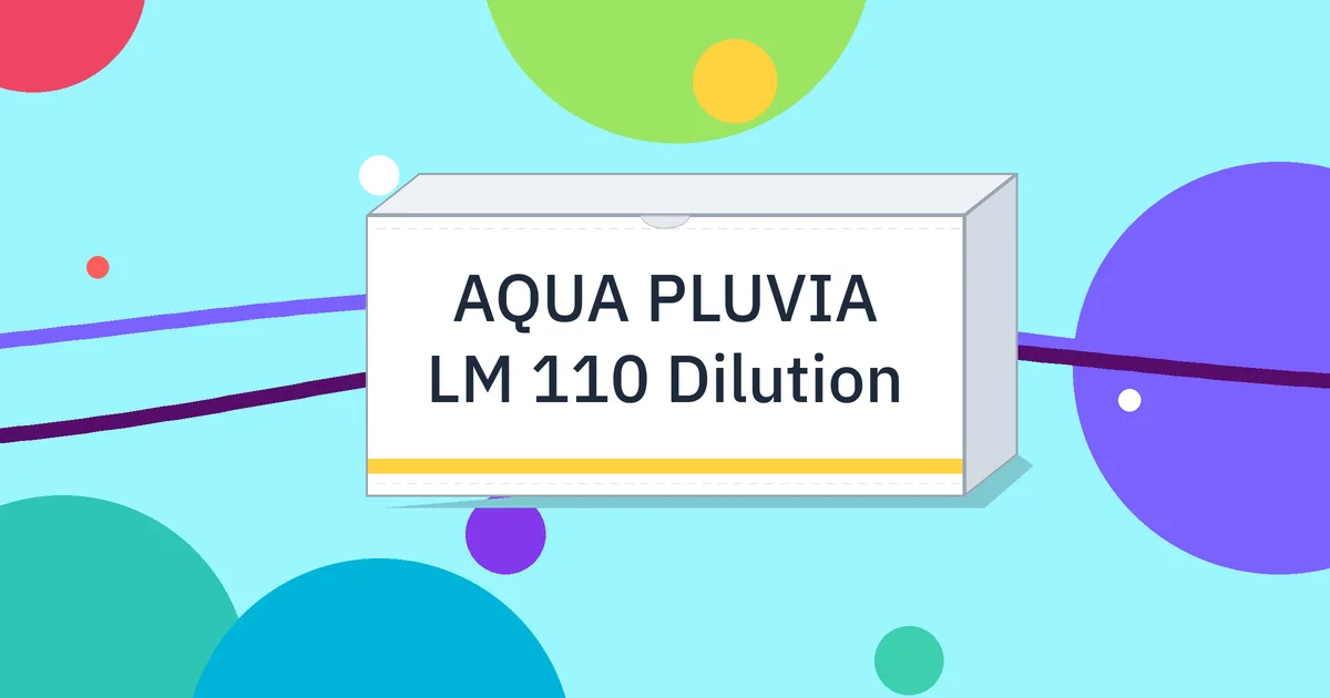 Symbolbild: Packung mit der Aufschrift AQUA PLUVIA LM 110 Dilution (PZN 12766262) – Verfügbarkeit und Bezug in Apotheken in Frankfurt am Main