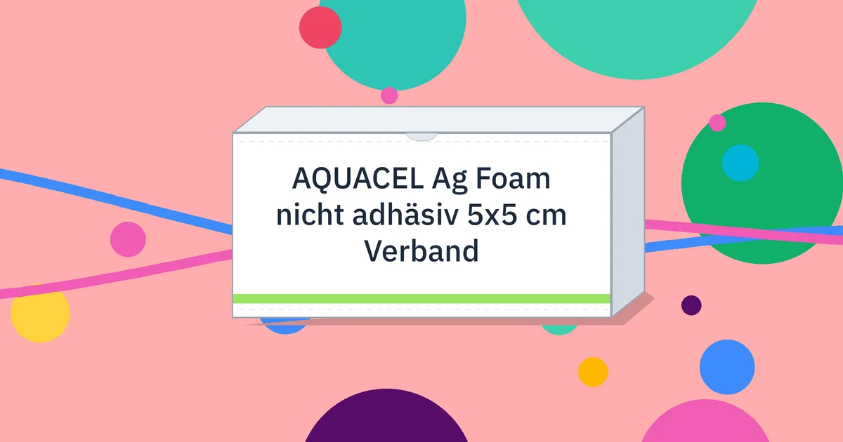 Symbolbild: Packung mit der Aufschrift AQUACEL Ag Foam nicht adhäsiv 5x5 cm Verband (PZN 19846426) – Verfügbarkeit und Bezug in Apotheken in Frankfurt am Main