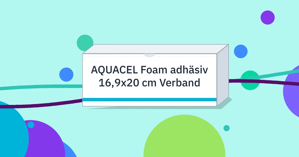 Symbolbild: Packung mit der Aufschrift AQUACEL Foam adhäsiv 16,9x20 cm Verband (PZN 20157672) – Verfügbarkeit und Bezug in Apotheken in Frankfurt am Main